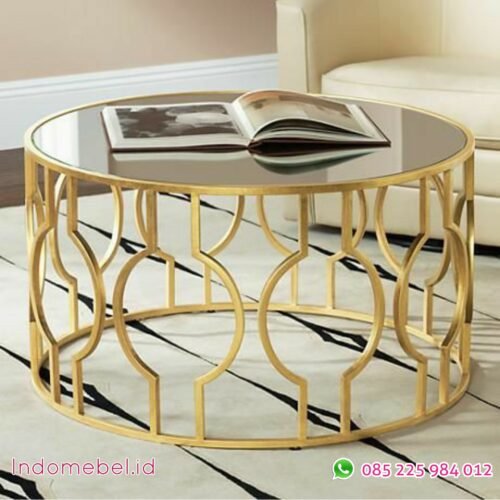 Meja Kopi Gold Glass Minimalis - Indomebel.id