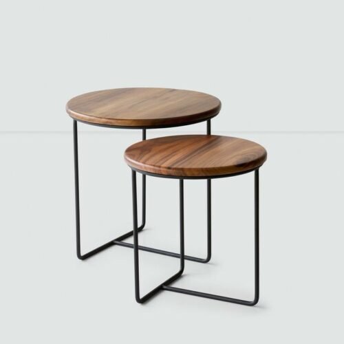 Coffe Table Bulat Kaki Besi - Indomebel.id